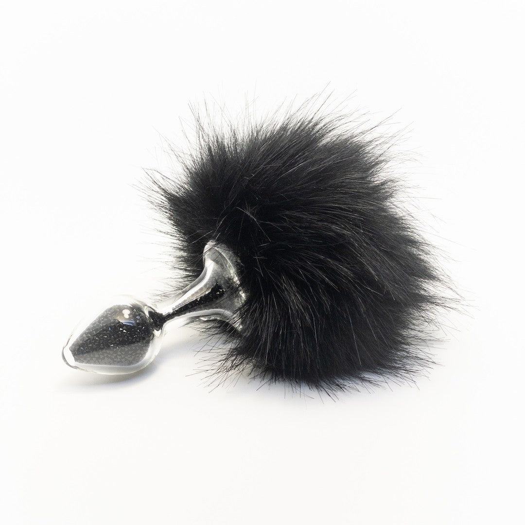 Crystal Delights Black Sparkle Magnetic Bunny Tail Plug